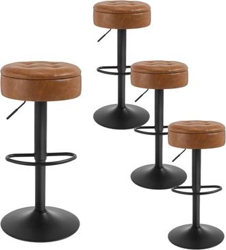Woltu Woltu - Lot de 4 Tabouret Bar Tabouret Pivotant à 360°, Similicuir + Métal, Marron