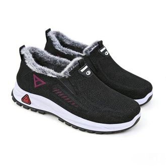 Generic Baskets dhiver doubl&eacute;es en polaire pour femme - Semelle antid&eacute;rapante, chaussures d&eacute;contract&eacute;es confortables pour temps froid au quotidien, Noir, 35.5