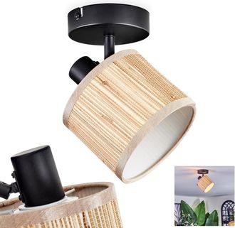 HOFSTEIN Deckenleuchte Bongal, Deckenlampe aus Metall/Bambus/Stoff in Schwarz/Natur, verstellbare Leuchte im modernen Boho-Design (Schirm &Oslash; 12 cm), 1xE14, Essz