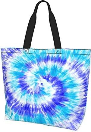 AOOEDM Aquarelle Teal Blue Tie Dye Ladies Canvas Tote Sac &agrave; provisions r&eacute;utilisable