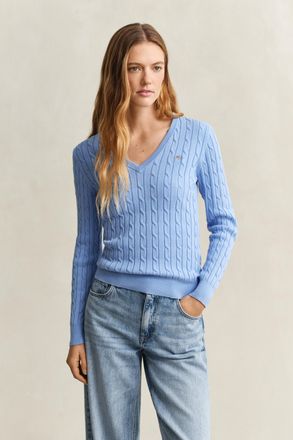 GANT Damen V-Neck Pullover mit Zopfmuster (XXXL) HYDRANGEA Blau