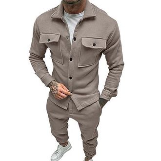 Generic Surv&ecirc;tement de loisirs en coton pour homme - Sans capuche - Ensemble de surv&ecirc;tement &agrave; manches longues avec boutons et poche - Pantalon de jogging uni 