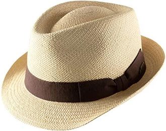 Classic Italy Authentique Chapeau Panama, tressage Traditionnel en Équateur Homme ou Femme Original Cubano - Taille 56 cm - Naturel-Marron