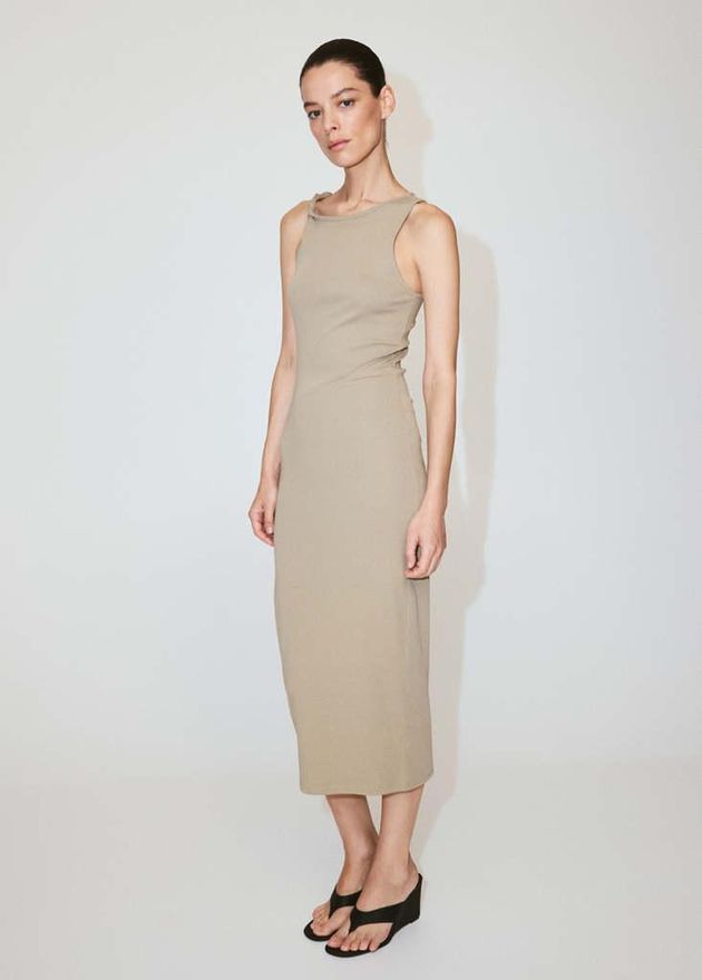 Baumwollkleid mit drapiertem Tr&auml;gerdetail khaki - Damen - XXS - MANGO