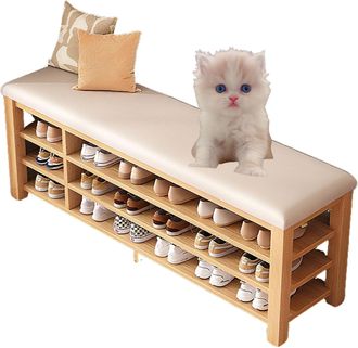 Generic Schuhregalbank, kleine Eingangsaufbewahrung aus Holz mit Kissen, Sitzbank aus Massivholz für den Eingangsbereich, Schrank-Organizer für den Flur weiß 