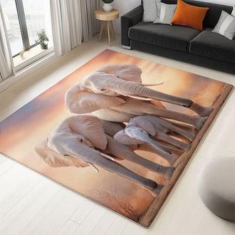 Generic Style Moderne Tapis Salon 120 x 170 cm, Tapis Motif Imprimés Prairies Animaux Éléphants, Antidérapant Lavable paillasson Doux à Poil Court, paillasson