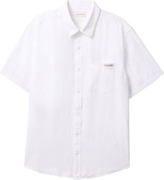 Calvin Klein Chemise droite manches courtes en lin m&eacute;lang&eacute;