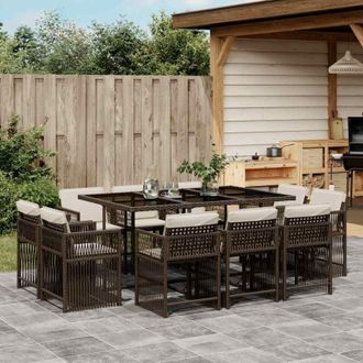 vidaXL Vidaxl - Ensemble &agrave; manger de jardin et coussins 11 pcs marron rotin