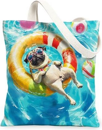 Generic Sac fourre-tout amusant en toile pour le shopping 33 x 38 cm, sac &agrave; bandouli&egrave;re r&eacute;utilisable pour femme, peinture danimaux domestiques, d&eacute;coration cad