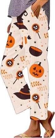Generic Pantalon Lin Femme &Eacute;t&eacute; Large D&eacute;contract&eacute; Pantalons en Coton et Lin Imprim&eacute;s pour Femmes Tendance et D&eacute;contract&eacute;s pour Halloween Large V&ecirc;tements Femme 