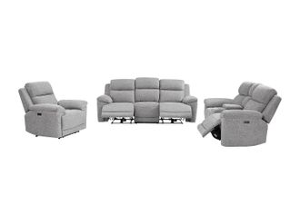Vente-Unique Relaxsofa 3-Sitzer & 2-Sitzer sowie Relaxsessel elektrisch - melierter Stoff - Grau - KELUNO