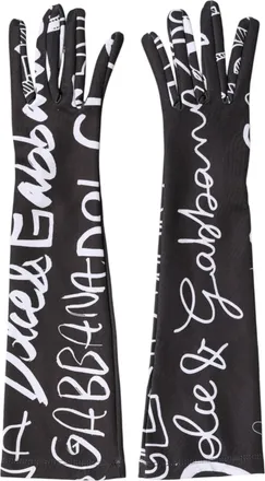 Dolce & Gabbana Womens Black White Dg Logo Elbow Length Mitten Gloves And 10+pl