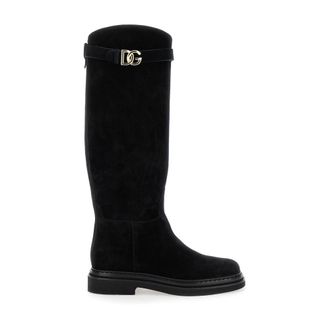 Dolce & Gabbana High Boots mit flacher Sohle - - Shoes - Damen - Schwarzk - 35 EU