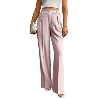 Generic Pantalon de travail taille haute pour femme, tenue décontractée, pantalon de bureau 2026 avec poches, Racine de lotus rose., XXL