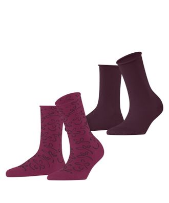 Esprit Damen Socken Flower Lines Multipack W So Baumwolle gemustert 2 Paar, Rot Pink Berry Shadow Red 0030, 39-42