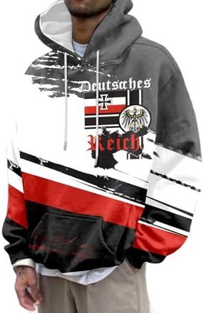 Generico Sweat &agrave; capuche pour homme avec impression graphique allemande, pull respirant &agrave; capuche &agrave; manches longues, pull croix d&eacute;di&eacute; aux ninas et aux samoura&iuml;