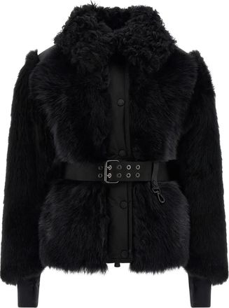 Moncler veste Valdivian en fourrure artificielle à taille ceinturée - Noir