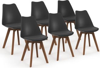 IDMarket Set aus 6 skandinavischen St&uuml;hlen SARA schwarz mit dunklen Beinen f&uuml;r das Esszimmer