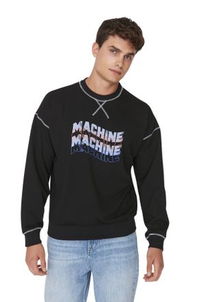 Trendyol Trendyol Herren Rundhals mit Spruch Oversize Sweatshirt, Schwarz, S