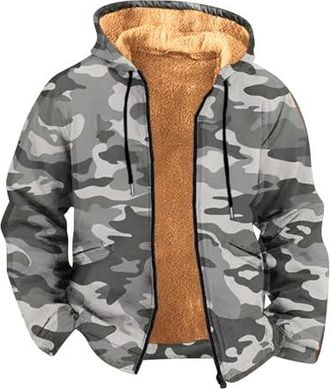 Generic Sweat à capuche en polaire pour homme - Camouflage - Chaud - Doublure Sherpa - Fermeture éclair intégrale - Manches longues - Polyvalent - Coupe ample