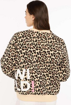Zwillingsherz Hoodie WILD AOP Crew-Neck, Rippb&uuml;ndchen, Print vorne und hinten, Leomuster