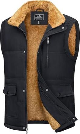 Magcomsen Gilets dext&eacute;rieur pour hommes Gilets dhiver doubl&eacute;s polaire Veste chauffante sans manches Gilet de travail ext&eacute;rieur avec 4 poches, Noir, 3XL