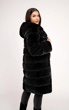 Passioni Fellimitatjacke Web-Pelz Mantel Winterjacke Faux Fur Mantel mit Kapuze