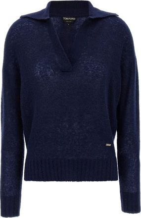 Tom Ford Femme, Pulls, Bleu, Taille: 36 FR Polo à Manches Longues en Cachemire et Soie