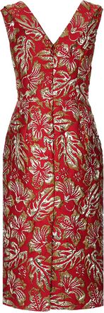 Prada robe mi-longue à motif hibiscus en jacquard - Rouge