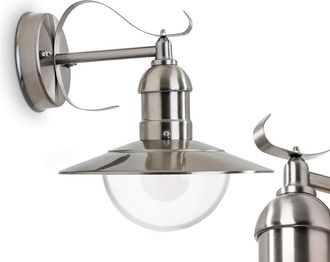 HOFSTEIN Au&szlig;enwandleuchte Broni, Wandlampe abw&auml;rts in antikem Look aus Metall u. Kunststoff in Edelstahl, Wandleuchte m. E27-Fassung, Retro/Vintage Au&szlig;enleucht