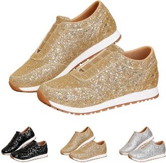 Generic Baskets &agrave; paillettes pour femme - Chaussures de course d&eacute;contract&eacute;es &agrave; paillettes - Antid&eacute;rapantes - Pour concert, f&ecirc;te, mariage, dor&eacute;, 37.5 EU