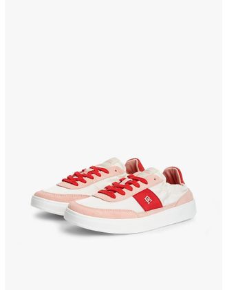 Tommy Hilfiger Wildleder-Sneaker in Rosa-Bunt mit geraffter R&uuml;ckseite-Rot