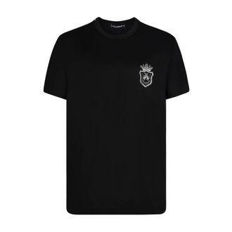 Dolce & Gabbana Baumwoll-T-Shirt mit Wappen-Patch - - Tops - Herren - Schwarzk - 3XL