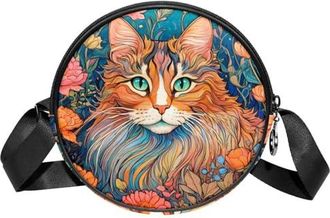 Generic Sac &agrave; bandouli&egrave;re rond rond pour femme, motif chat color&eacute;, avec fermeture &eacute;clair, bretelles r&eacute;glables, style d&eacute;contract&eacute;