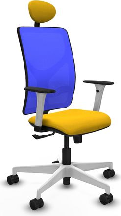 Piqueras y Crespo B&uuml;rostuhl mit wei&szlig;en und schwarzen Armlehnen, h&ouml;henverstellbare Lendenwirbelst&uuml;tze und festes Kopfteil, ausgestattet mit 3 Positionen, Blau/Gelb