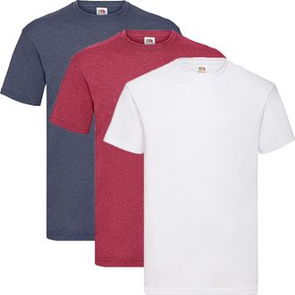 Fruit Of The Loom Valueweight T-Shirt Diverse Farbsets S M L XL XXL 3XL 4XL 5XL (L, 1x Weiss + 1x VNavy + 1x Vintage Heather Red + 1HL Kauf Notizblock)
