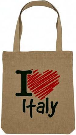 Fabulous Sac Shopping Tote Bag Aspect Lin - I Love Italy Voyage Italie Monde Vacances - Sac de Courses Toile Epaisse 360g Beige Naturel Cabas Port&eacute; Epaule Soli
