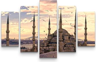 Paul Sinus Art Leinwandbilder | Bilder Leinwand 160x100cm Sonnenuntergang über der blauen Moschee - Istanbul