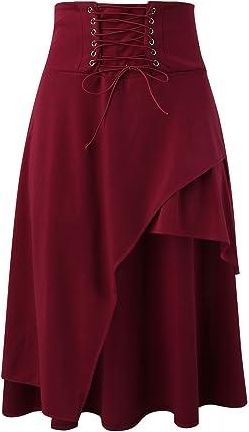 Generic Jupe midi évasée en satin taille haute pour femme - Taille haute - Taille élastique dissimulée - Coupe trapèze, Rouge, XXL
