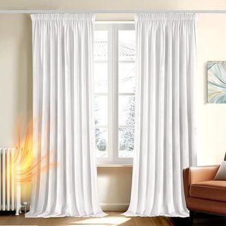 Deconovo Lot de 2Rideaux en Velours Occultants avec Bande Fronc&eacute;e Rideaux en Velours Thermiques pour Salon et Chambre,140L x 220H cm (2 Panneaux) Blanc