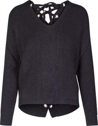 Urban Classics Damen Ladies Back Lace Up Sweater Sweatshirt, per Pack Schwarz (Black 00007), X-Small (Herstellergröße: XS)