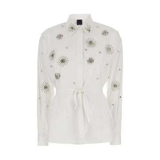 Pinko Pinko, Femme, Blouses et Chemises, Blanc, Taille: 40 FR Carley Embellished Shirt