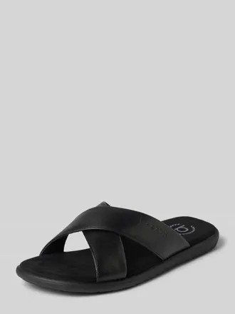 Bugatti Slides aus Leder mit Logo-Pr&auml;gung Modell Dove