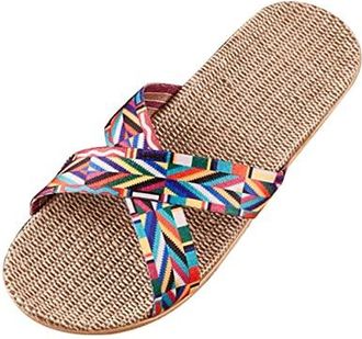 Generic Bohême Mules Femmes Tong Plates en Femme Été Espadrilles Chaussure à Bout Ouvert Ete Chaussons Femme Confort Chausson Pas Cher à plateforme Chaussures