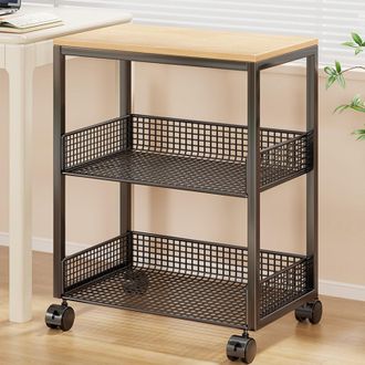 Generic Druckerständer 3-stufiger Druckerständer mit Rädern, rollender Druckerwagen mit Ablage, Druckerregal for Zuhause und Büro, 16,53 x 11,81 x 24,01(Schwa