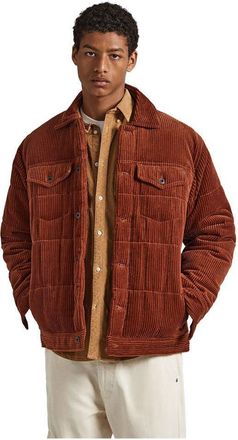 Pepe Jeans London Herren Barnet Cord Puffer Jacket, Brown (Sculpture), XL