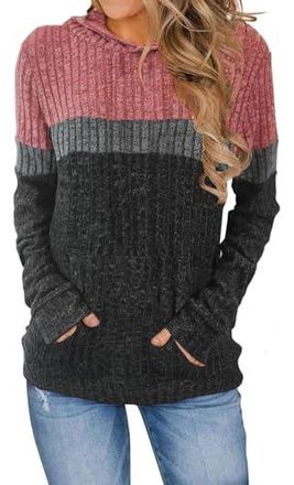 EUDOLAH Sweat a Capuche Femme D&eacute;tente Patchwork Poches Gilets et Sweats Veste matelass&eacute;e Femme Pulls(M,Rose Bonbon)