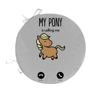 Fabulous Stuhlkissen, rund, grau, Motiv: My Pony is Calling Me Animals, niedlich, Durchmesser 40 cm, Stuhlkissen