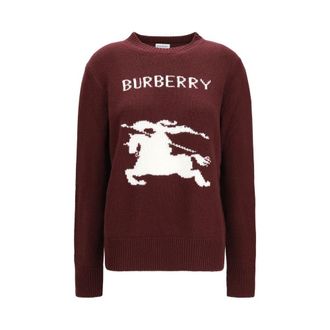 Burberry Logo and Knight Motif Wool Blend Sweater - Burgundy