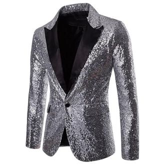 Generic Blazer habillé à Sequins pour Homme, Veste de Costume à Un Bouton, Smoking de Festival, Veste Sport, soirée Bal